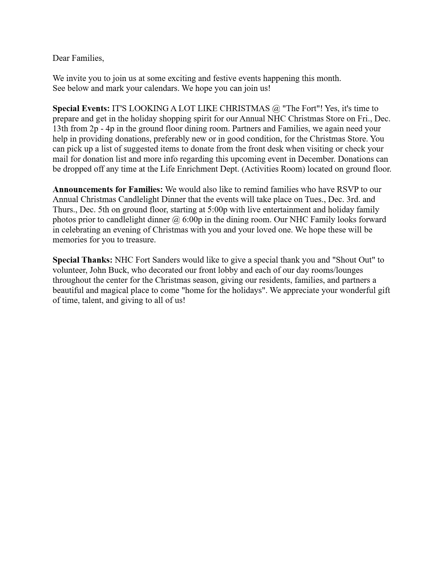 NHC Fort Sanders December Newsletter - NHCCare.com