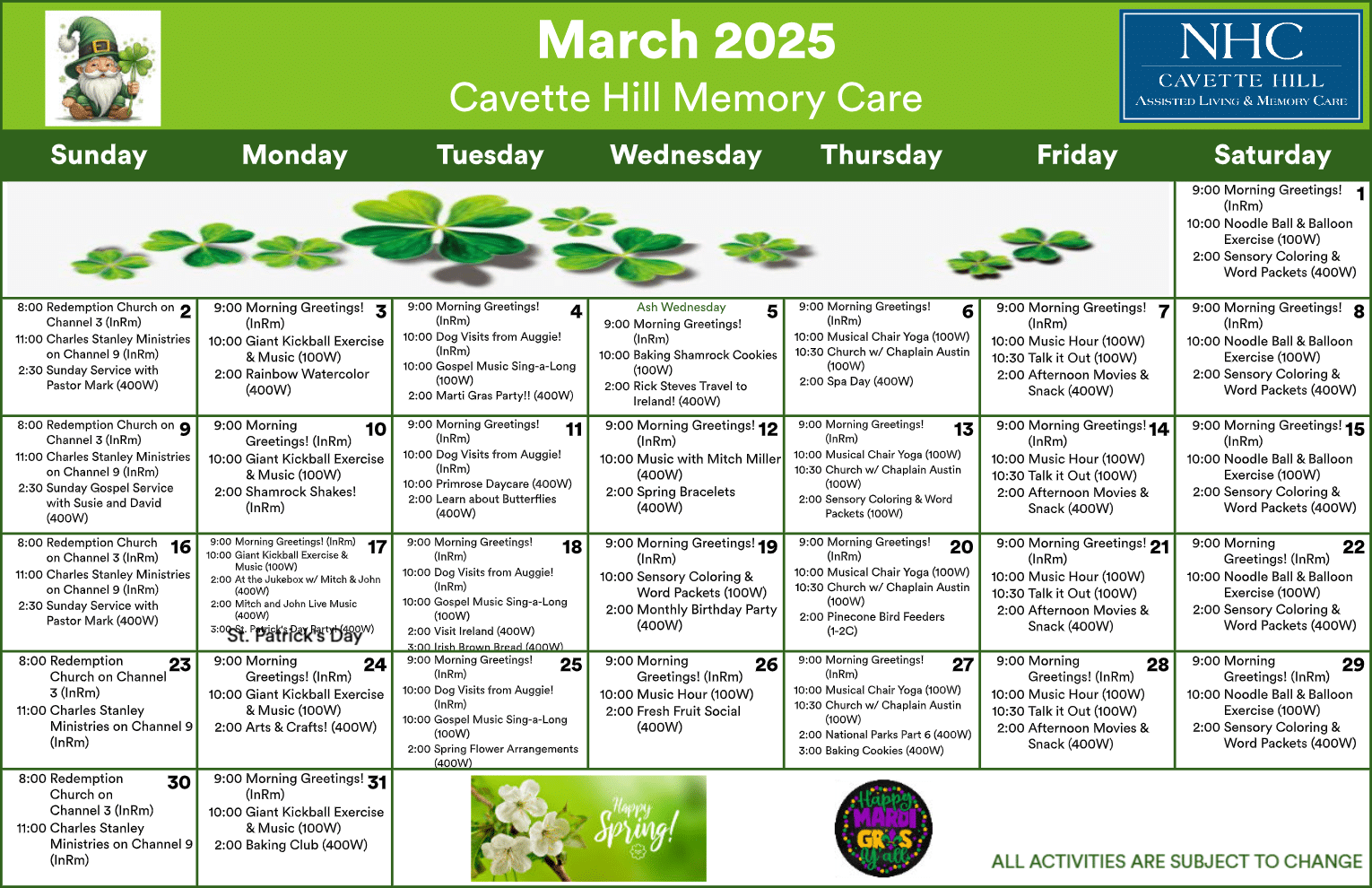 Cavette Hill March Newsletter & Activity Calendars - NHCCare.com