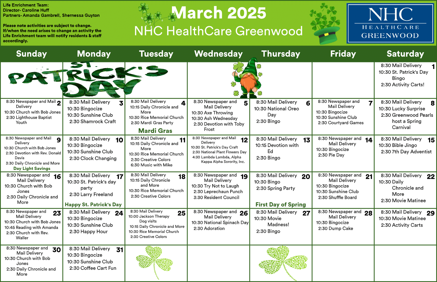 Greenwood March Family Newsletter & Activity Calendar - NHCCare.com