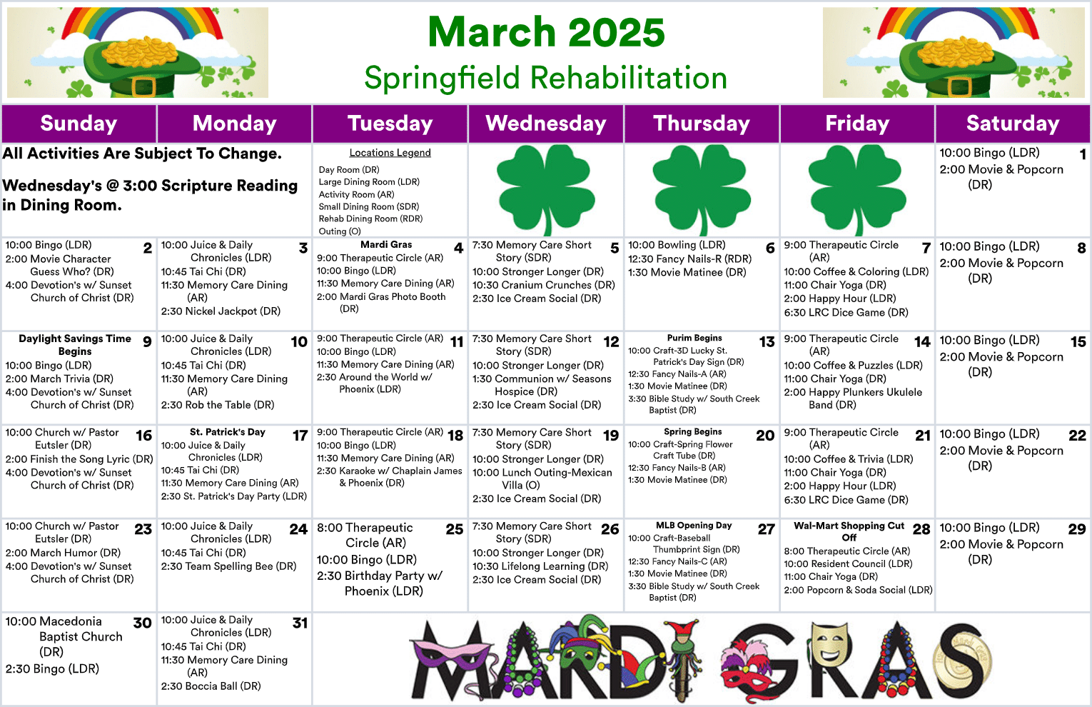 Springfield Rehab March Family Newsletter & Activity Calendar - NHCCare.com
