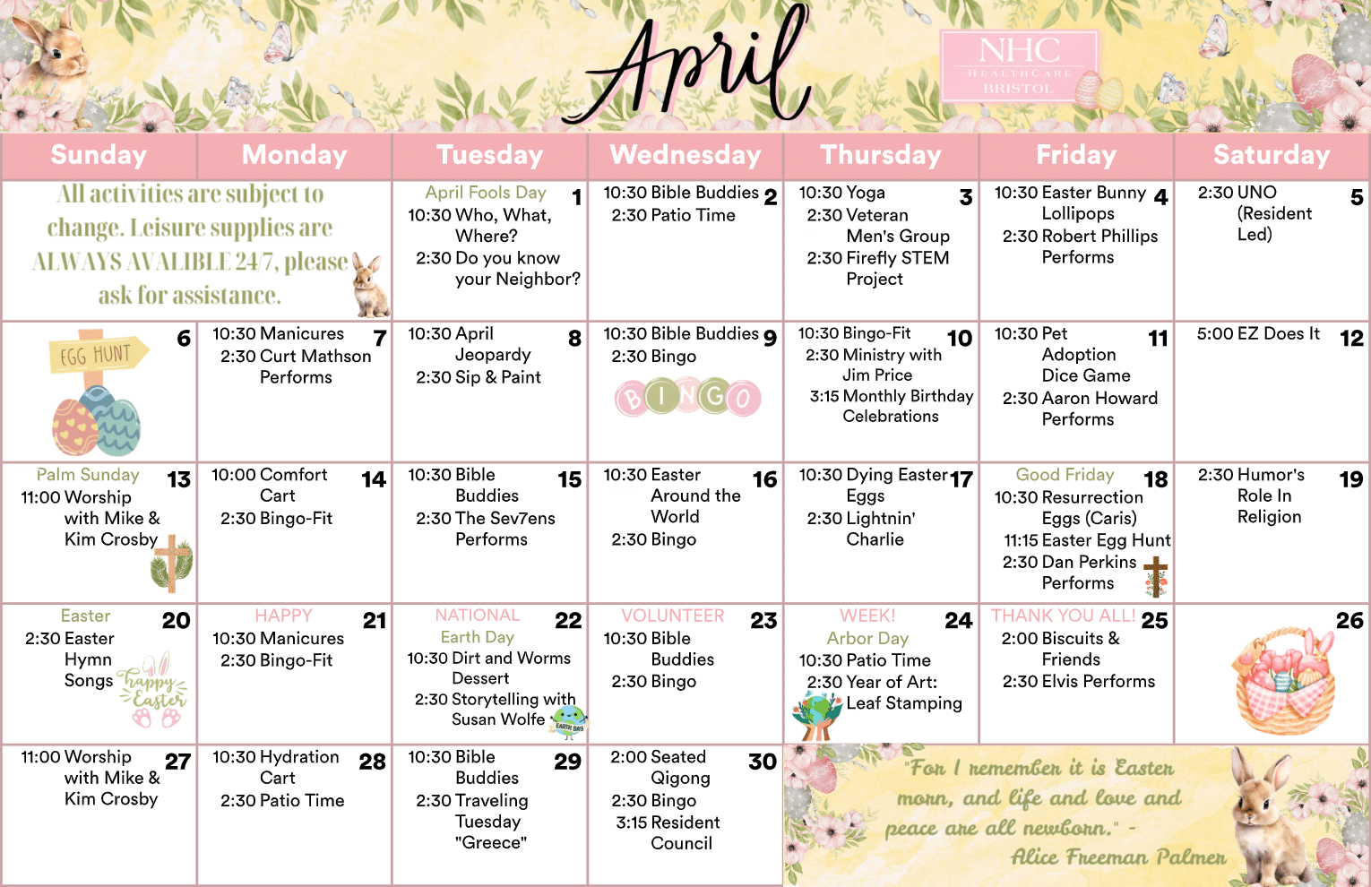 Bristol April Family Newsletter & Activity Calendar - NHCCare.com