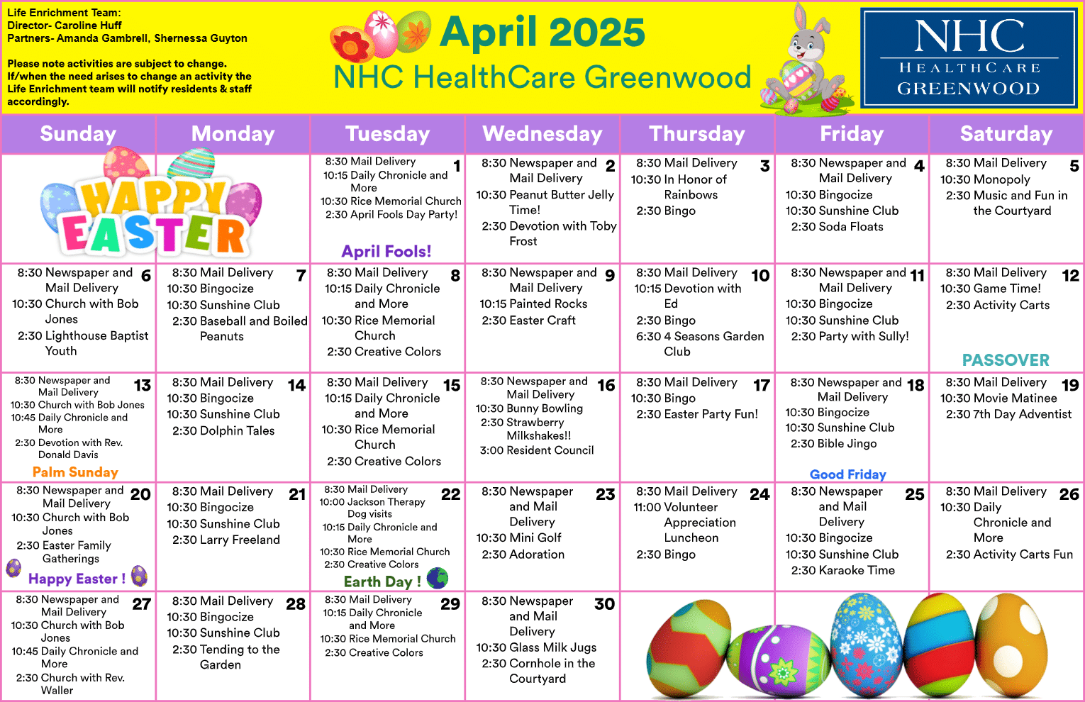 Greenwood April Family Newsletter & Activity Calendar - NHCCare.com