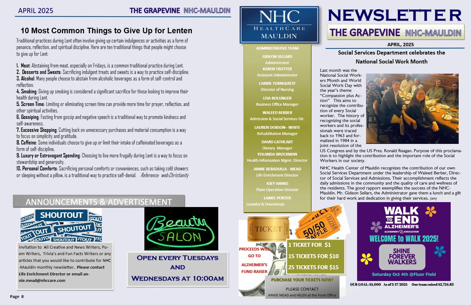 Mauldin April Family Newsletter & Activity Calendars - NHCCare.com