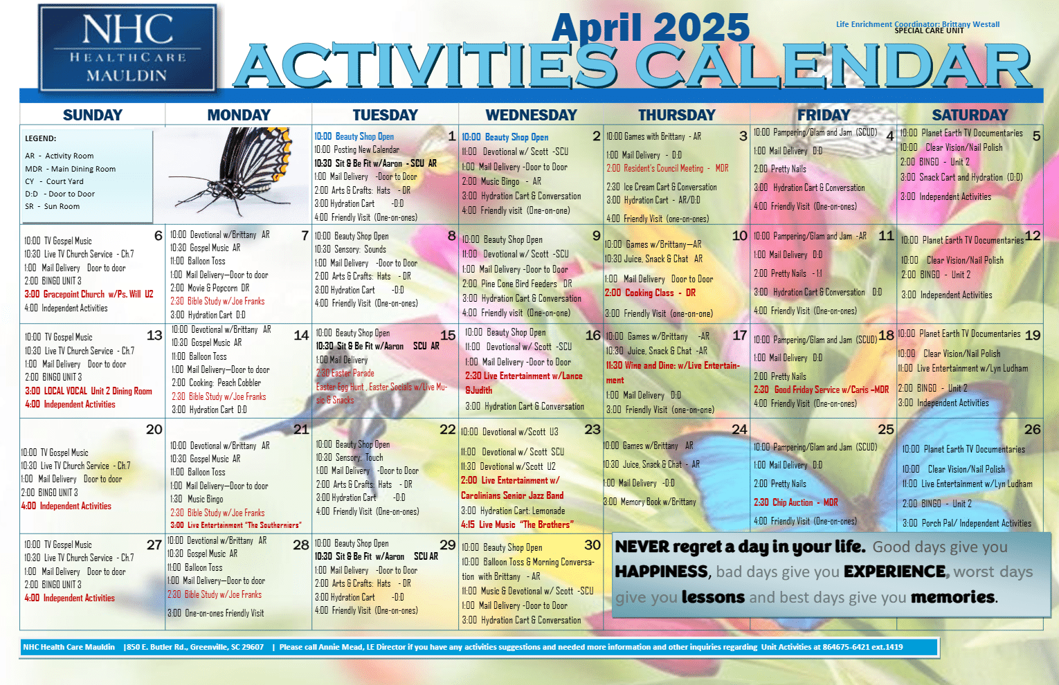 Mauldin April Family Newsletter & Activity Calendars - NHCCare.com