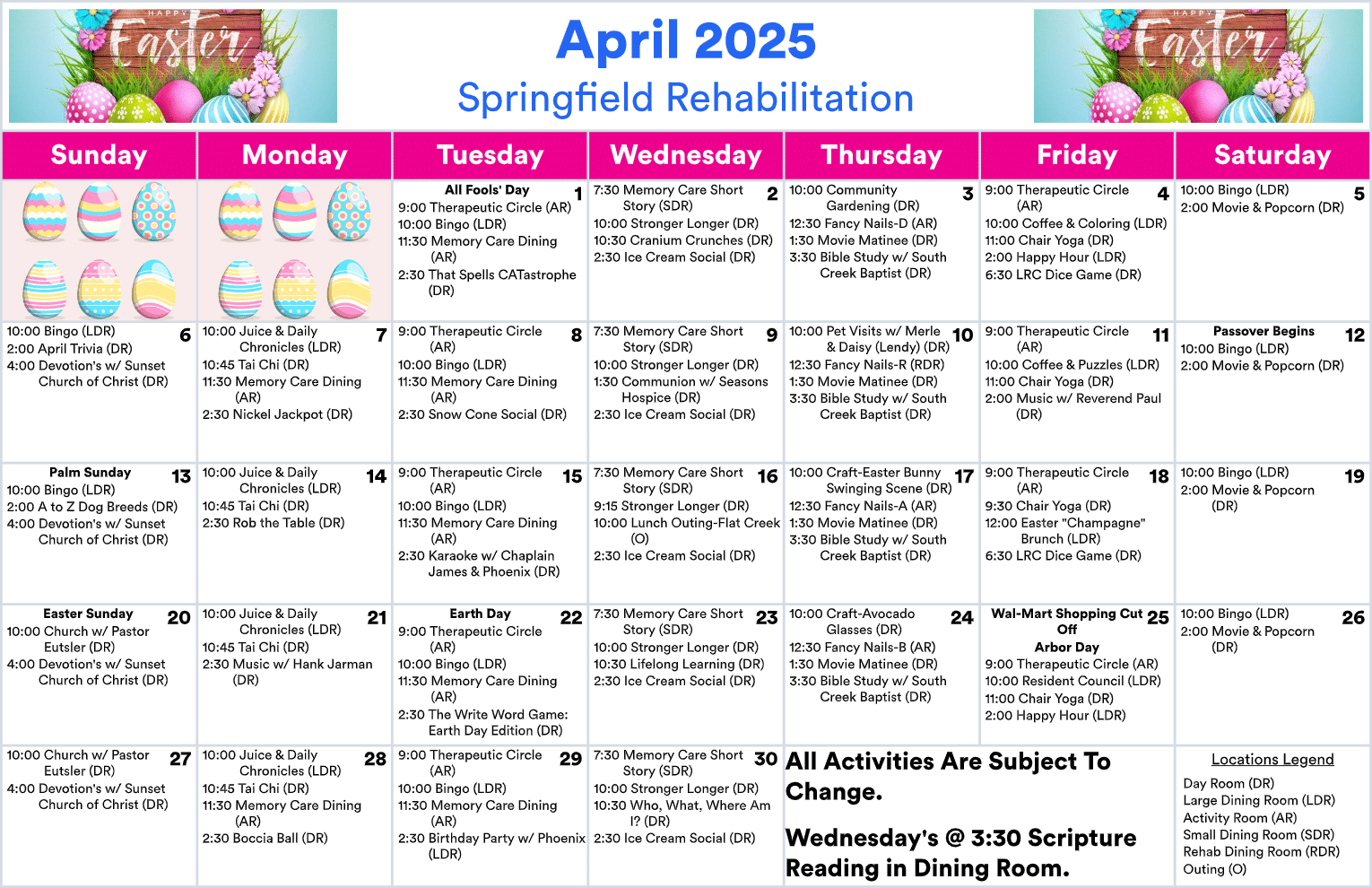 Springfield Rehab April Family Newsletter & Activity Calendar - NHCCare.com